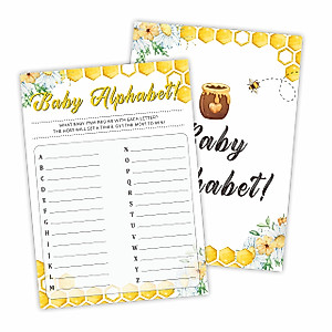 DYIRBIIY Honey Bee Themed Baby Shower Game Cards, Baby Alphabet Double Sided - 30 in Pack (5 X 7 inches)-（BABYYX-003）