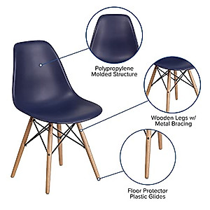 Flash Furniture Elon Series Navy Plastic Chair with Wooden Legs
