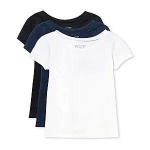 The Children's Place baby girls And Toddler Short Sleeve Basic Layering T-shirt T Shirt, Black/Tidal/White 3 Pack, 3T US