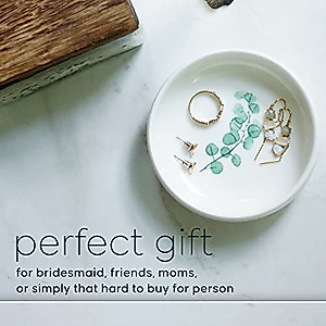 Set of 4 Ceramic Jewelry Dish, Ring Holder or Trinket Dish Holder with decorative plant design - bathroom decor, Stackable Round key holder, jewelry organizer that fits home decor- Cedar and Ink