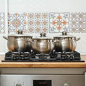 Daniks Classic Stainless Steel Kitchen Induction Pot Cookware Set | 6-Piece | Dishwasher Safe Pots with Lid | 2 Quart + 3 Quart + 4 Quart | Measuring Scale | Silver