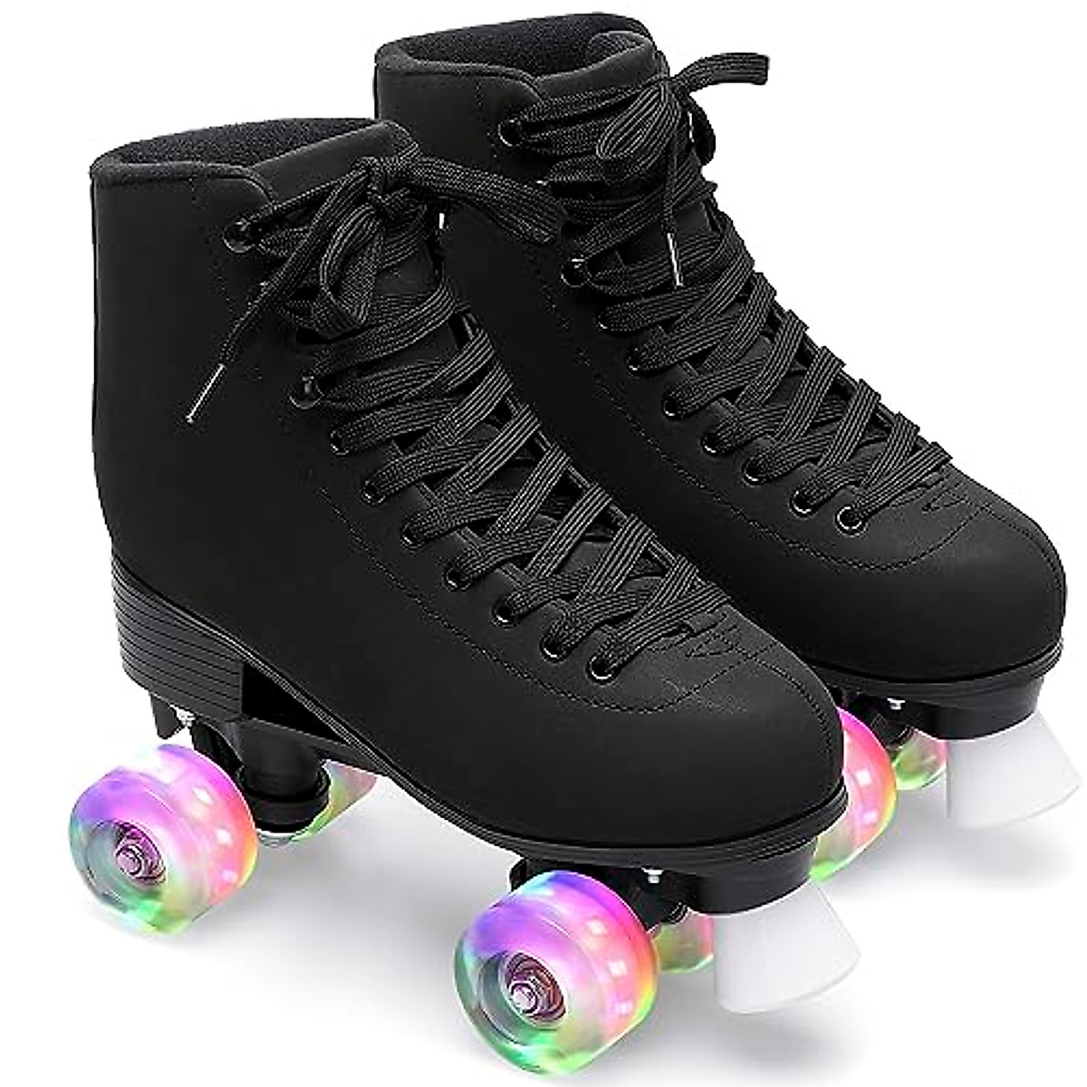FEETCITY Womens Roller Skates High-Top Double-Row Leather Roller Skates for Girls Boys for Indoor Outdoor Size 9 Black
