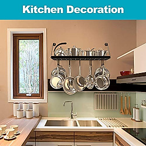 Vdomus Hanging Pot Rack, Wall Mounted Pots and Pans Holder 29.3 by 13 Inch | Kitchen Cookware Organizer for Pots and Pans Storage 15 Hooks, Ideal for Pans, Utensils, Cookware in Square Grid | Black