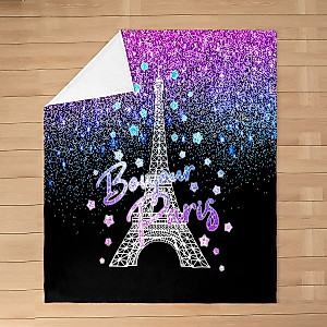 Feelyou Glitter Flannel Fleece Blanket Set Eiffel Tower All Season,Bed Blanket Set for Kids Purple Glitter Paris Tower Plush Throw Blanket,Valentines All Season,Bed Blankets 40"x50"