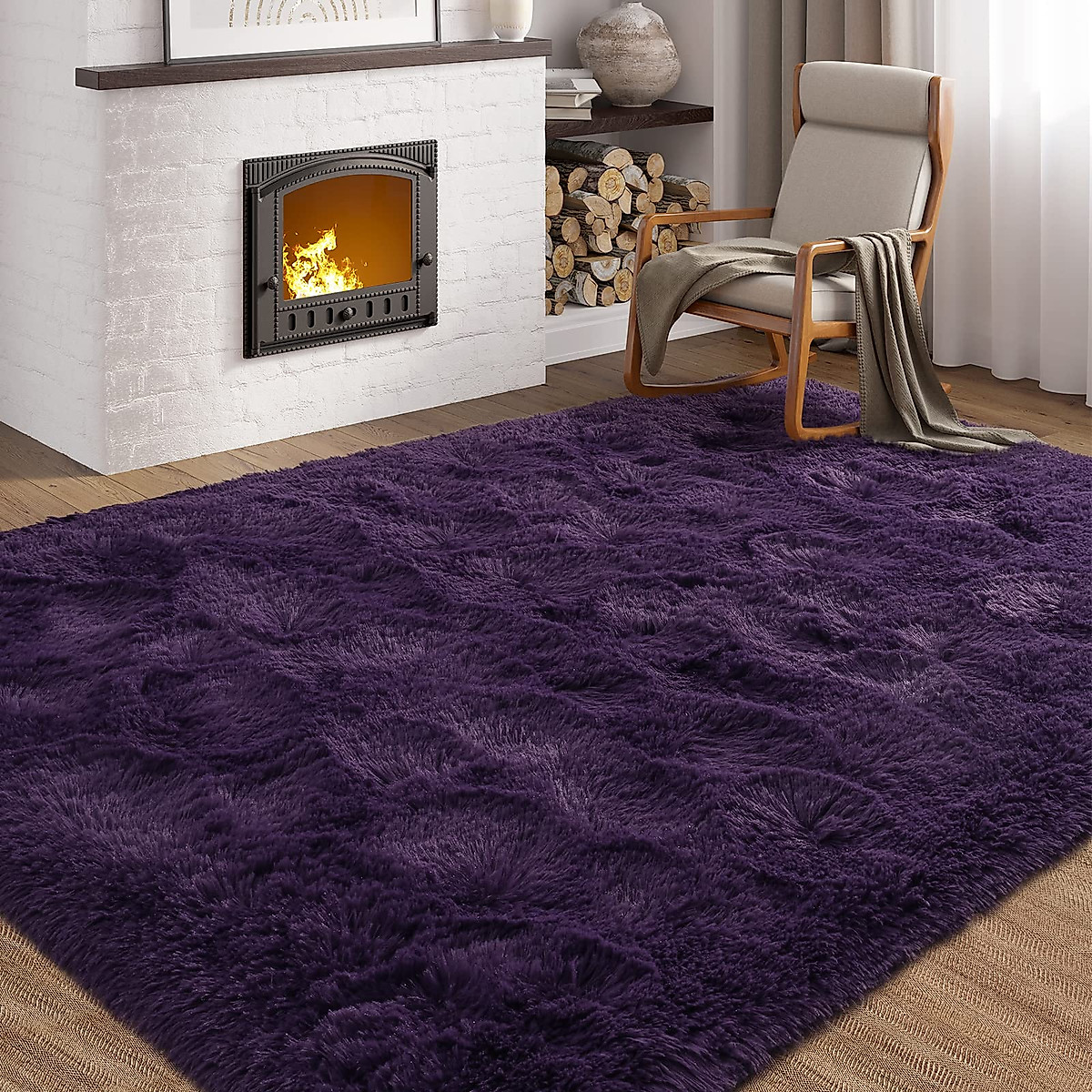 Softlife Rug for Bedroom 4x5.3 Feet Area Rug for Living Room Super Soft Shaggy Rugs for Kids Room Fluffy Fuzzy Carpets Long Plush Bedside Rug Nursery Christmas Home Decoration for Boys Girls, Purple