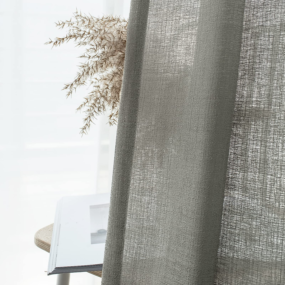 Melodieux Grey Semi Sheer Curtains 84 Inches Long for Living Room - Linen Look Bedroom Grommet Top Voile Drapes, 52 by 84 Inch (2 Panels)