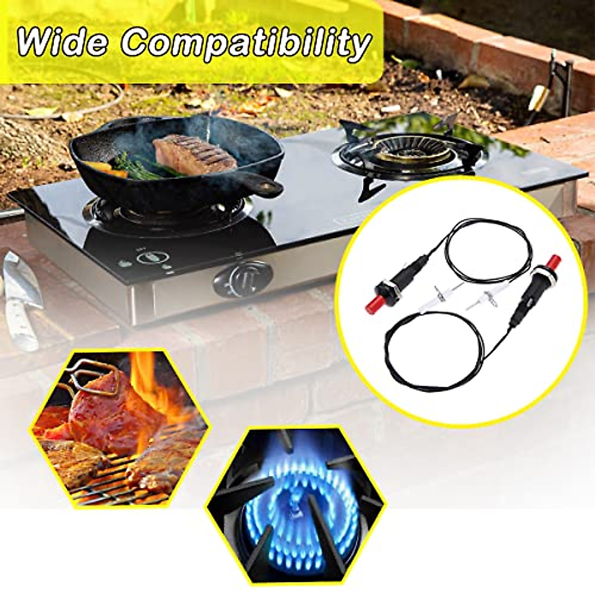 Guofulda 2 Sets Grill Piezo Igniters, Type of 1 Out 2 Electrode 200 Degree Resistance Wire 1 Meter, with Cable Push Button Igniter, Fit for Gas Fireplace, Oven, Heater, Kitchen lgniter