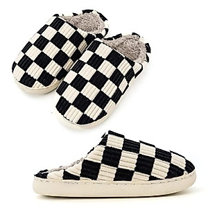 RaepperHan Checkered House Slippers for Women Men, Plaid Scuff Slides Women Cozy Memory Foam Slipper, Slip-on Shoes Indoor Outdoor with Non-slip