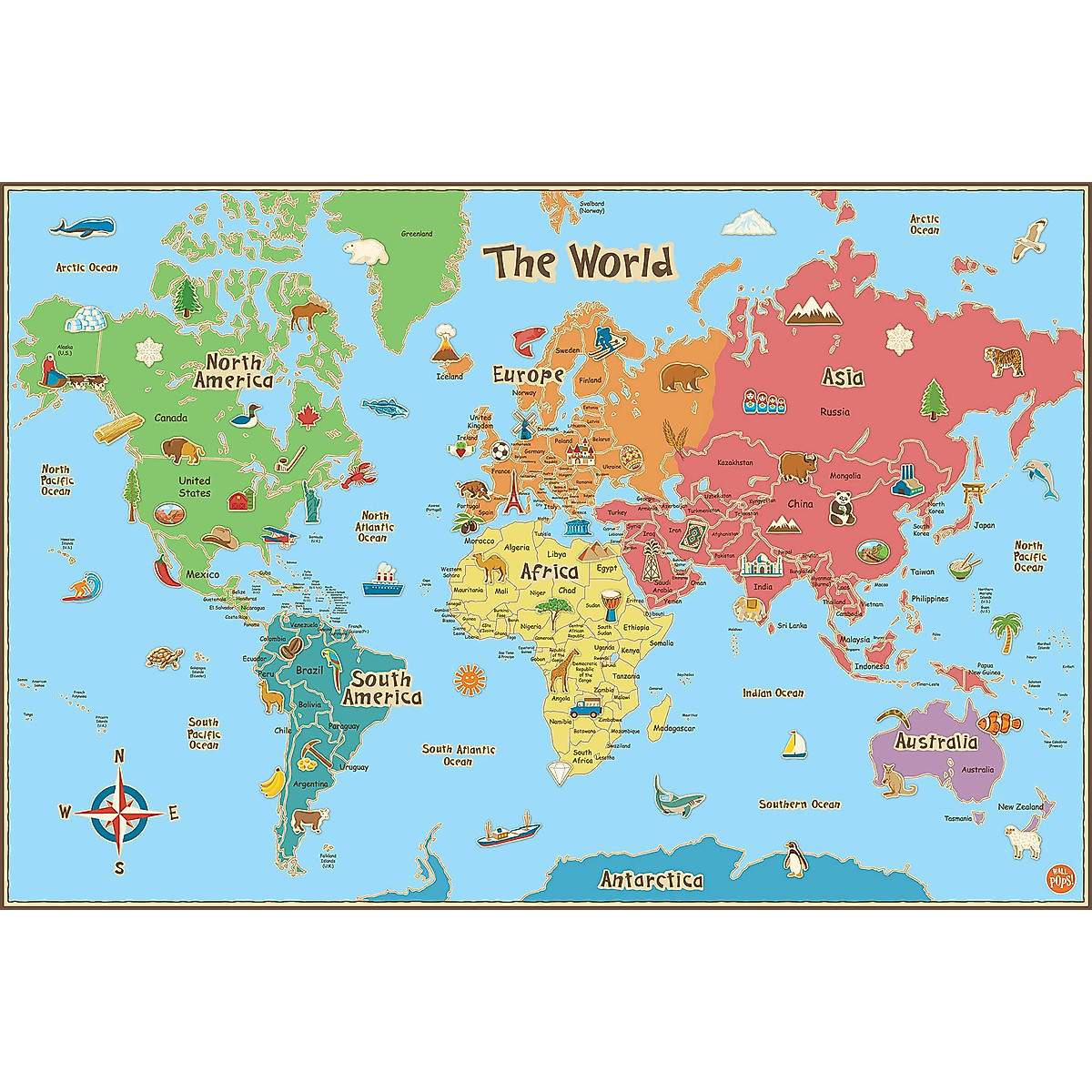 Wall Pops WallPops WPE0624: Kids World Dry Erase Map Decal