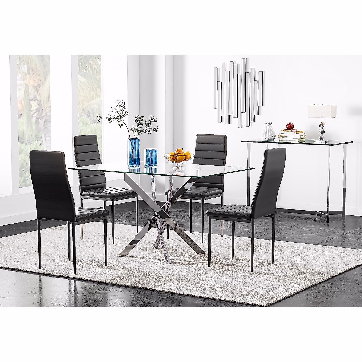 NIERN Black Dining Chairs Set of 4, Modern High Back Soft Padded Dining Room Chair Kitchen Chair for Dining Room, Kitchen (4, Black)