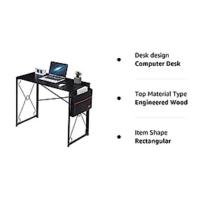 VECELO Writing Computer Folding Desk/Sturdy Steel Laptop Table with Storage Bag for Home Office Work, 39", Retro Black