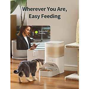 Smart Automatic Cat Feeder, Kalado Dog Feeder with 3.8L Dry Food Dispenser, Stainless Steel Food Bowl, Clog-Free & Dual Power Source in Pure Beige