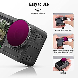 NEEWER 5PCS ND Filter Kit Compatible with DJI Osmo Action 3, CPL ND8 ND16 ND32 ND64 Neutral Density Filter HD Optical Glass Multi Layer Coated Aluminum Alloy Frame for Action Camera Accessories