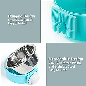 BNOSDM Rabbit Water Dispenser for Cage & Crate Bunny Food Bowl Feeder Detachable Stainless Steel Plastic Hanging Automatic Water Bottle No Drip for Ferrets Chinchiallas Guinea Pigs Small Animals