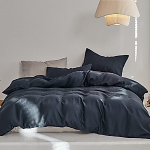 TOSMO Linen Duvet Cover Set, 100% French Flax Natural Linen Bedding 3pcs Set, Soft Breathable for Hot Sleepers 1 Duvet Cover and 2 Pillowcases (Blue Grey, King)