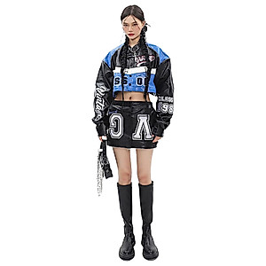 Aelfric Eden VG Detachable PU Racing Jacket Mens Letter Print Varsity Jackets with Reflective Lines