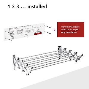 Bartnelli Accordion Wall Mounted Drying Rack | 8 Smooth Round Stainless Steel Rods | Huge 22 Linear Feet Capacity | Compact Sleek Design || 60lb Capacity