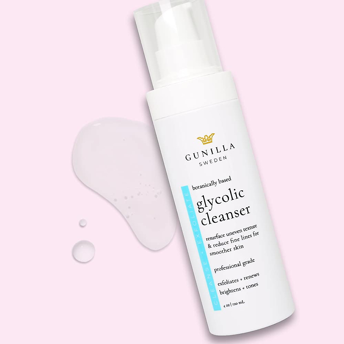 GUNILLA Glycolic Cleanser Exfoliating, Moisturizing Daily Face Wash for Anti-Aging. Aloe Vera Based with 16 Botanicals for All-Skin Types 4 oz.