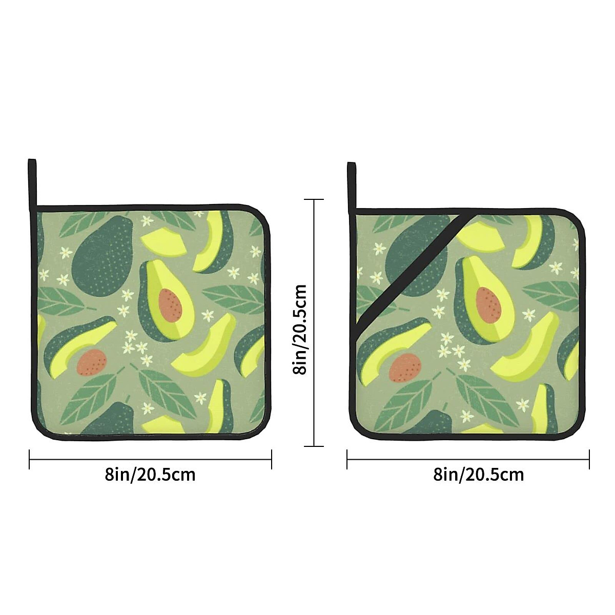 Avocado Leaves Flowers Pattern Pot Holders Set Heat Resistant Non Slip Oven Hot Pads with Hand Pockets and Hanging Loops for Kitchen Baking Cooking,Set of 2