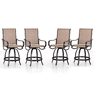 HERA'S HOUSE Outdoor Swivel Bar Stools, Counter Bar Height Patio Bar Stool Chairs with Solid Back & Armrest, All Weather Textilene Sling Fabric Chair for Deck Lawn Garden