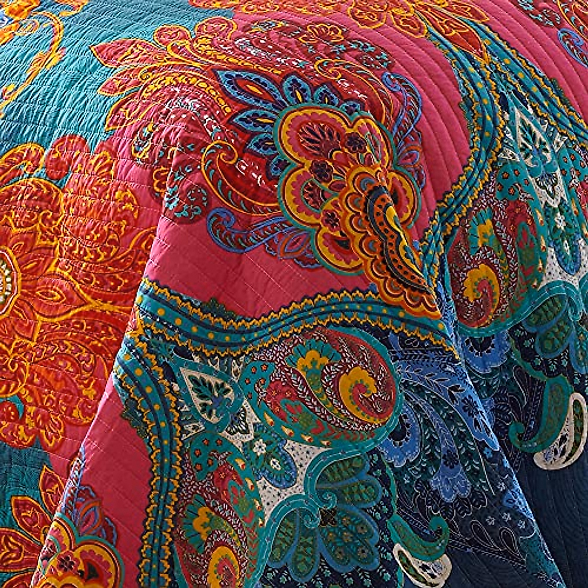 Levtex Home - Mackenzie Quilt Set - Full/Queen Quilt (88x92in.) + Two Standard Pillow Shams (26x20in.) - Bohemian - Teal, Orange, Yellow, Green, Blue - Cotton Fabric