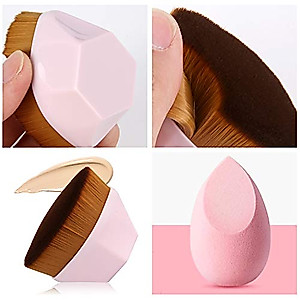 Foundation Makeup Brush 2 Pack Flat Top Kabuki Face Foundation Brush Multi-functional for Liquid, Cream or Flawless Powder Cosmetics Face Boby Brush with Portable Case(Black and Pink)