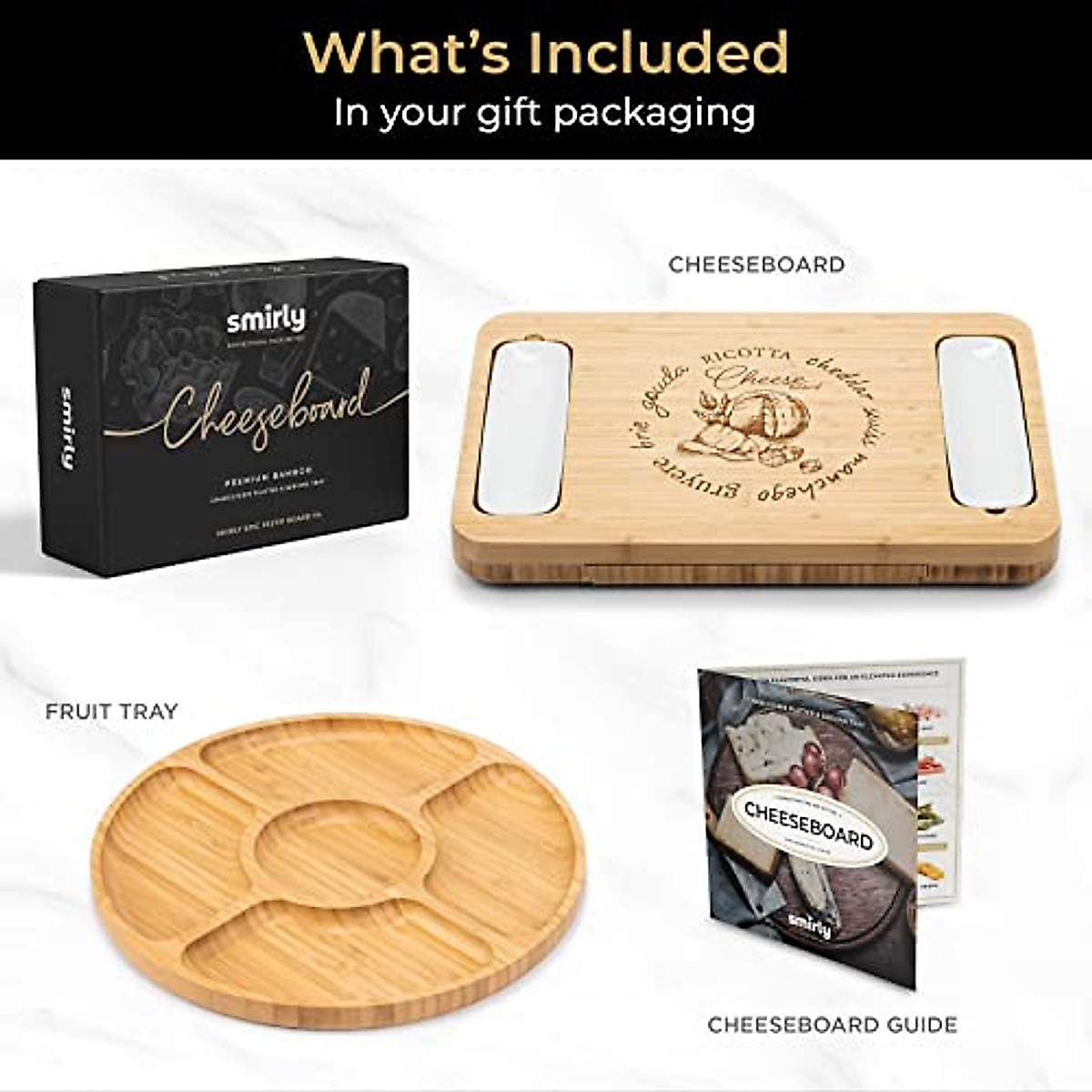 SMIRLY Charcuterie Boards & Accessories, Large Charcuterie Board Set, Bamboo Cheese Board Set, House Warming Gifts New Home (1 Drawer)