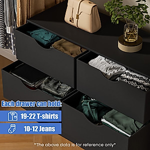 Housoul 6 Drawers Dresser for Bedroom, 6 Fabric PU Drawer Dresser, Black Dresser with Large Organizer, Closet Dresser with 6 Drawers, Chest of Drawers for Closet, Living Room, Hallway, Black