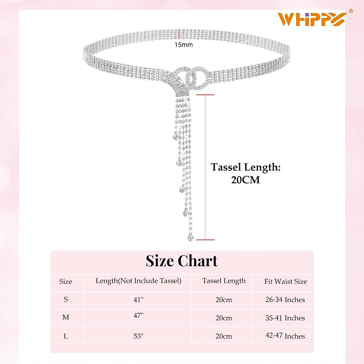 WHIPPY Women Rhinestone Belt Silver Shiny Diamond Fashion Crystal Ladies Double O-Ring Waist Belt for Dresses