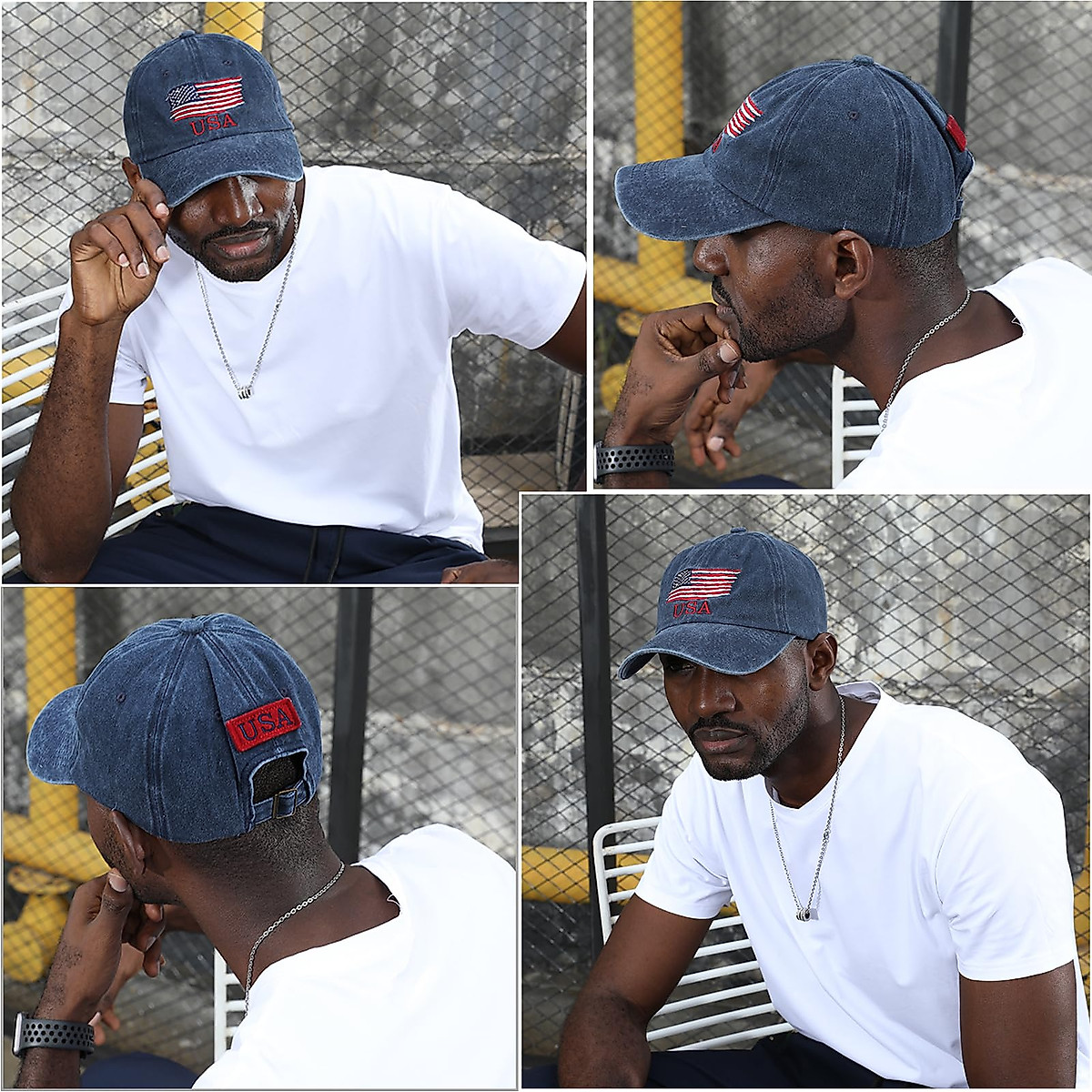 Washed American Flag Baseball Cap - Retro Adjustable Sun Dad Gift Hats for Men/Women Fashion Trucker Cap Navy