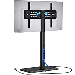 Greenstell TV Stand with Power Outlet, Universal Floor TV Stand for 32-70 inch TVs, Height Adjustable, Swivel Tall TV Stand with Soild Wood Base, Holds up to 110 LBs, Max VESA 600x400mm