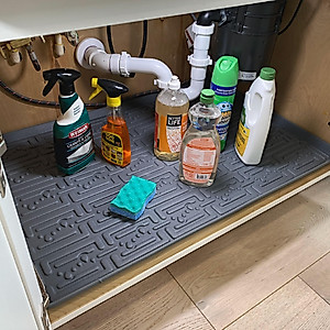 Xtreme Mats - Waterproof Under Sink Mat Shelf Liner Cabinet Liner for Kitchen & Laundry Cabinets (Gray 25" 1/4 x 22 1/4) Kitchen Cabinet Shelf Protector Flexible Under Kitchen Sink Drip Tray Liner