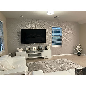 yaretzy Peel and Stick Wallpaper 3D Silver Grey Floral Modern Damask Removable Wallpaper Bedroom Embossed Sticky Self Adhesive Wallpaper 20.8inch x 118inch