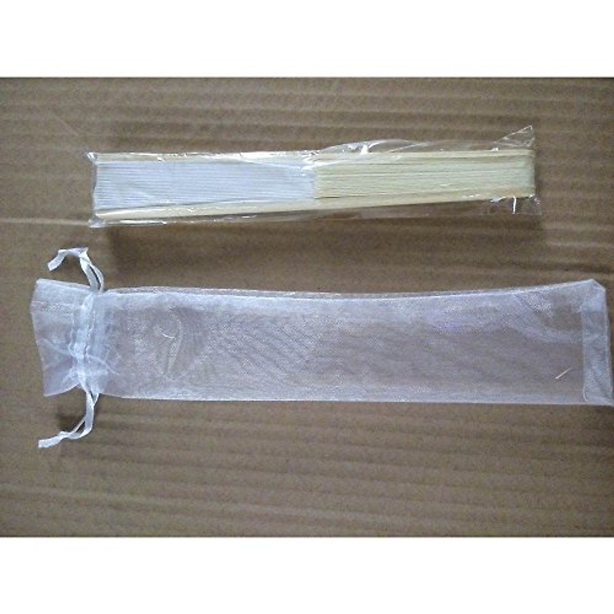 Teanfa Gift Bags 50pcs White Drawstring Organza Folding Hand Fan Pouch Party Wedding Favor Gift Wrapping Supplies 2 x 10 Inches