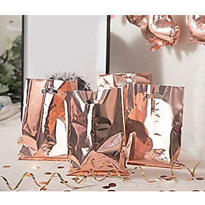 UNIQOOO 60 Metallic Foil Rose Gold Wedding Favor Bags, Party Treat Bags Bulk, Gift Candy Cookie Buffet Bags, Great for Wedding, Baby Shower, Birthday Party, Events, Celebrations - 9 3/4” x 6 1/2