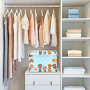 Kigai Storage Basket Cute Paws Storage Boxes with Lids and Handle, Large Storage Cube Bin Collapsible for Shelves Closet Bedroom Living Room, 16.5x12.6x11.8 In
