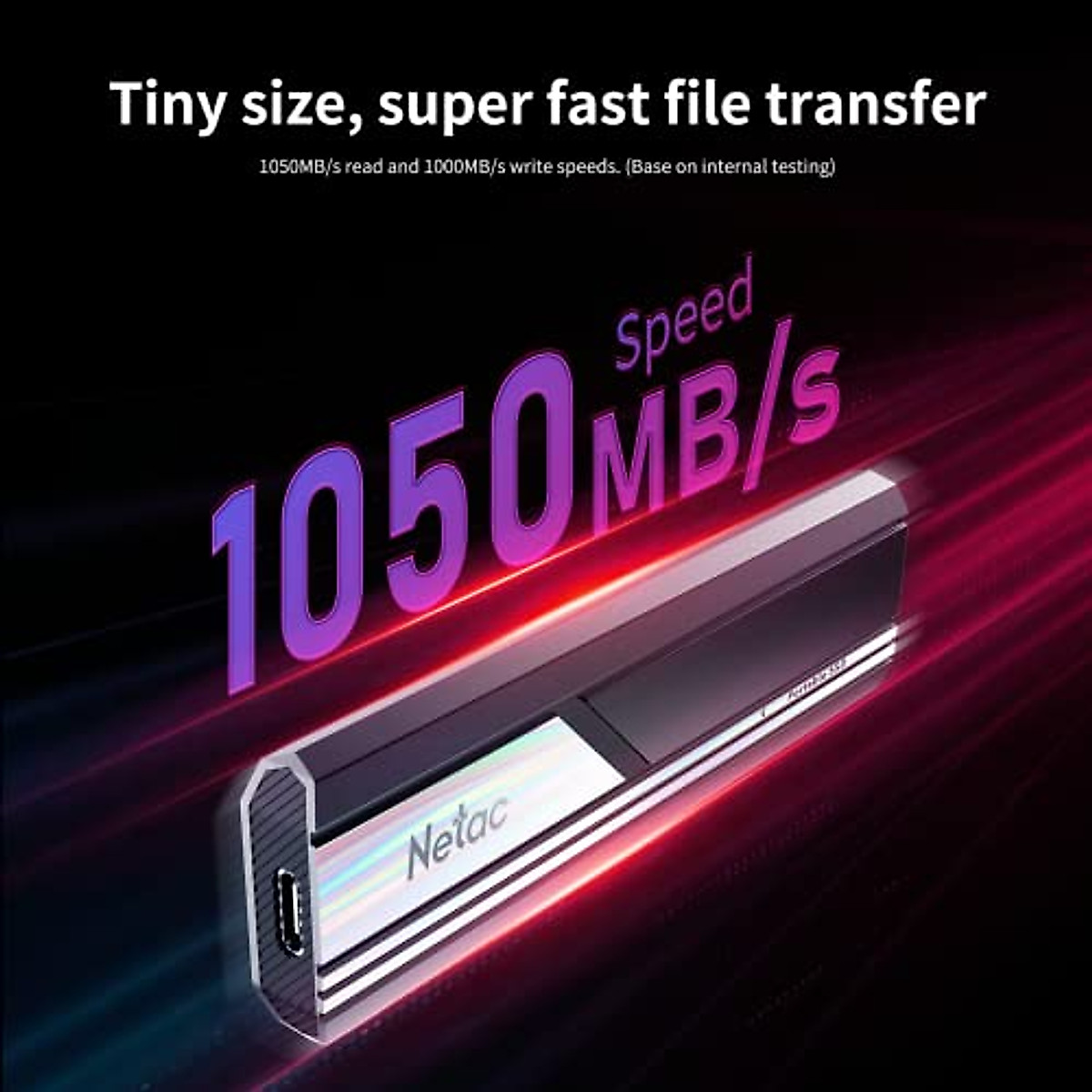 Netac 1TB Portable SSD, Up to 1050MB/s Read Speed, Type-C USB 3.2 Gen 2, External Solid State Drive, PCIe Gen3x4 NVMe 1.3, Business Travel Essential, Dust-Resistant, ZX10