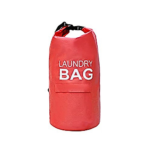 AOKID Large Storage Basket Space Saving 600D Oxford Cloth Laundry Hamper with Adjustable Shoulder Strap Tall Laundry Bag for Family Bedroom Red