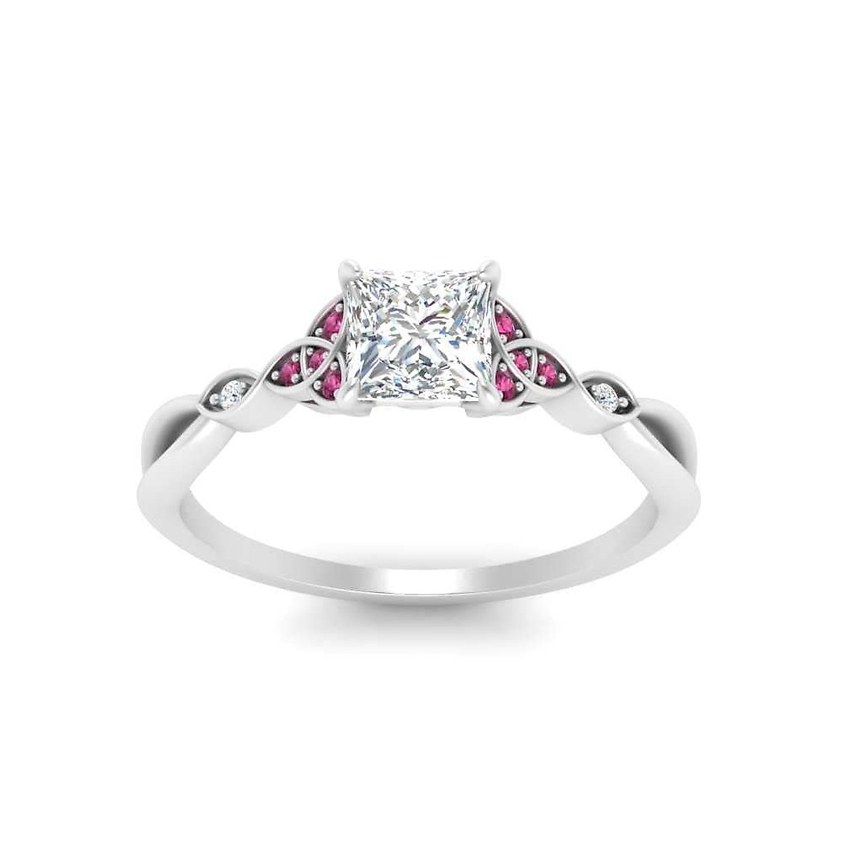 55Carat Celtic Knot Split Diamond Ring 925 sterling silver Created Pink Sapphire Princess shape Pink color Petite Engagement Rings pave Setting in Size 6 Party Wear Daily Wear Ornament