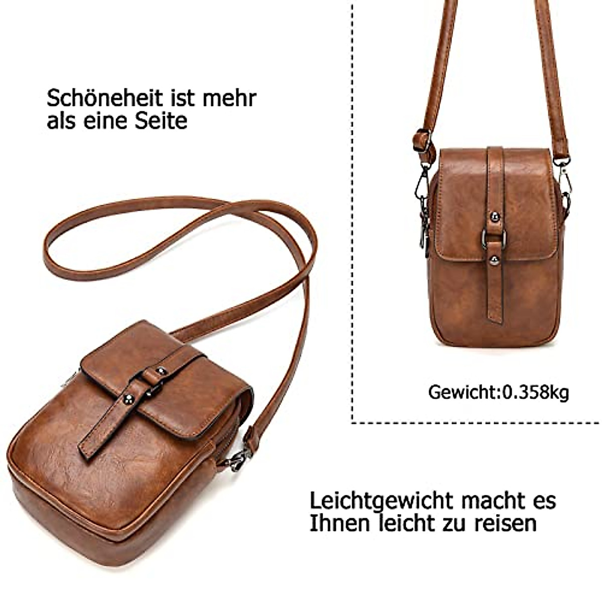 Women Vintage Crossbody Phone Bag, Small Messenger Shoulder Bag Cash Handbag Wallet Purse