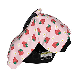 KiuLoam Strawberry Flowers Baby Car Seat Canopy, Nursing Cover for Mom Breastfeeding Scarf, Infant Car Seat Cover/Multiuse Baby Stroller Covers for Babies Boys Girls