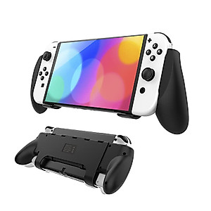 ECHZOVE Switch OLED Grip, Comfortable and Ergonomic Gaming Portable Protective Handheld Grip, Joy Con and Switch OLED Control, Accessories for Switch 2021 with Game Slots and Kickstand - Black