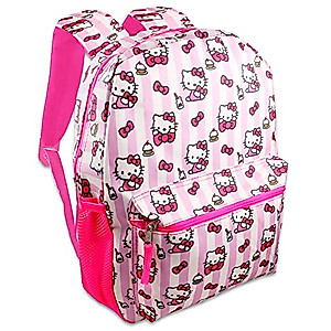 Hello Sanrio Hello Kitty Backpack for Boys Girls Kids - 6 Pc Bundle with 16 Hello Kitty School Backpack Bag, Water Bottle, Stickers, and Hello Kitty travel bag