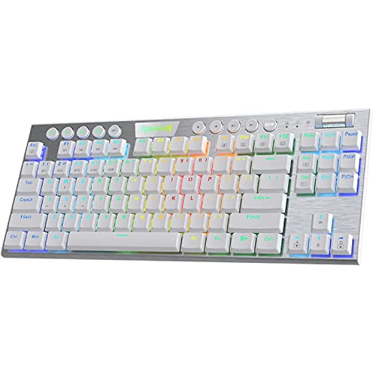 Redragon K621 Horus TKL Wireless RGB Mechanical Keyboard, 5.0 BT/2.4 Ghz/Wired Three Modes 80% Ultra-Thin Low Profile BT Keyboard w/Dedicated Media Control & Linear Red Switches, White