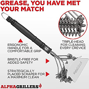 Grill Brush for Outdoor Grill Bristle Free - Heavy Duty 18" Grill Cleaner Brush Bristle Free & Grill Scraper - Stainless Steel Grill Accessories Tools - Extra Wide BBQ Brush for Grill Cleaning