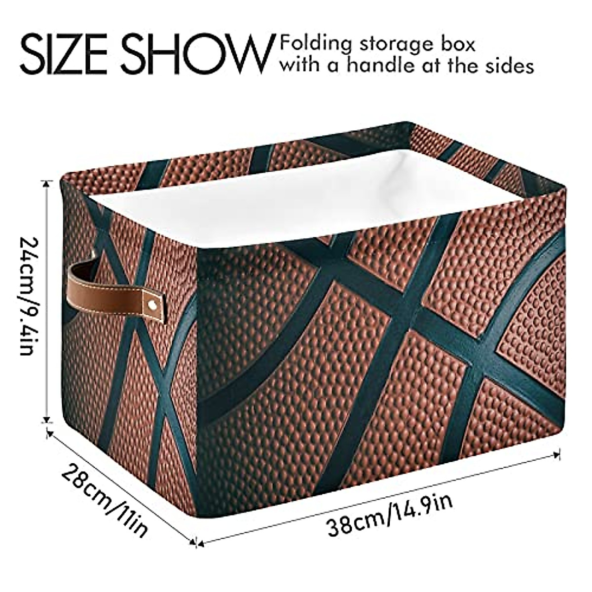 TropicalLife Rectangular Storage Bin Cube Sport Ball Basketball Theme Foldable Organizer Basket with Handles, Collapsible Storage Box for Kids Toy Shelf Closet Nursery