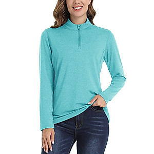 TACVASEN 1/4 Zip Tops for Women UPF 50+ Shirts Sun Protection Long Sleeve Breathable Workout Shirt, Light Green, L