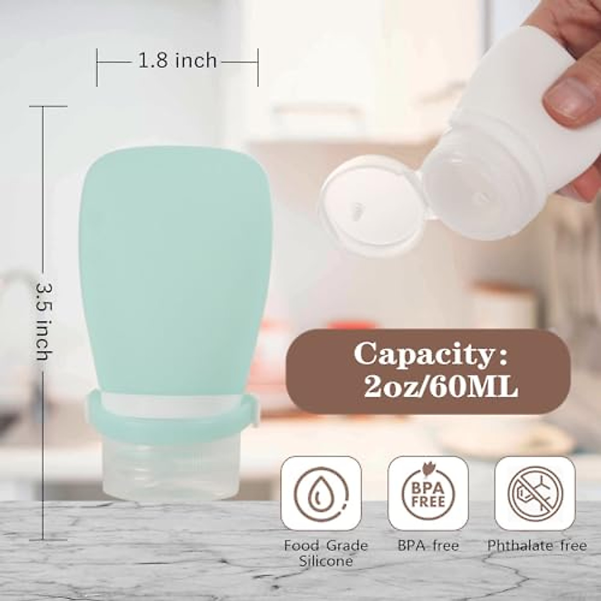 Ksooly 4-Pack 2Oz. Squeeze Salad Dressing Bottles with Fastening Belt | Small Dressing Container to Go | Portable Sauce Bottle Condiment Bottles | Food-grade Silicone, BPA Free