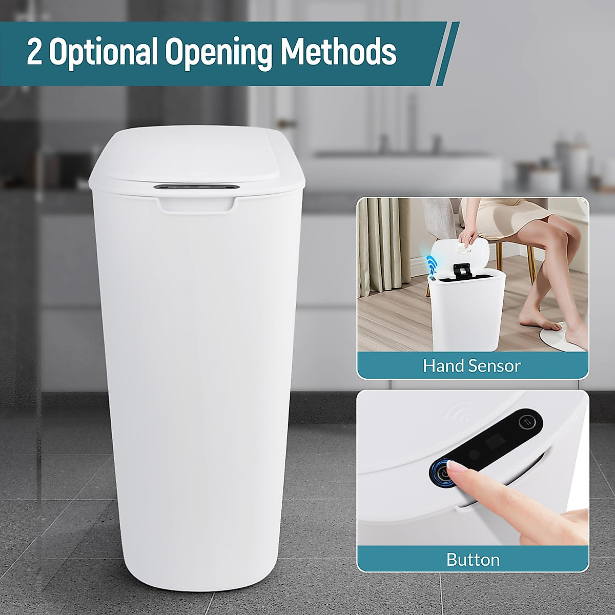 Bvdfgk Bathroom Trash Can Automatic Touchless - Motion Sensor Garbage Can Self Sealing with Lid, Smart Rechargable SlimTrash Bin, Electric Tall Trashcan for Toilet - 5.28 Gallon