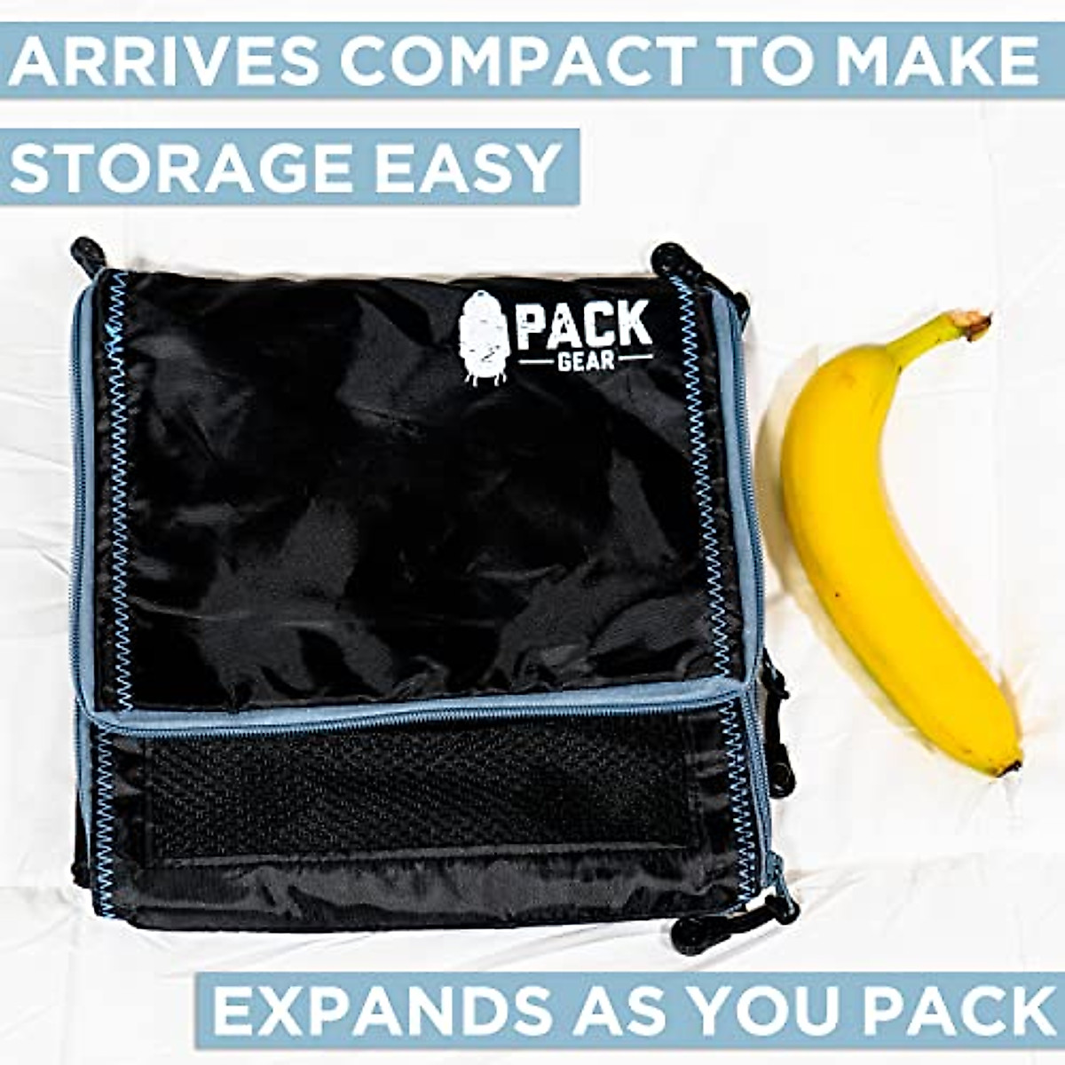 Pack Gear Suitcase Organizer | Pack More in your Large or Carry On Luggage | Unpack Instantly with these Compression Packing Cubes for Suitcases | Hanging Shelf Organizer for Closet (Black) (Carry-On)